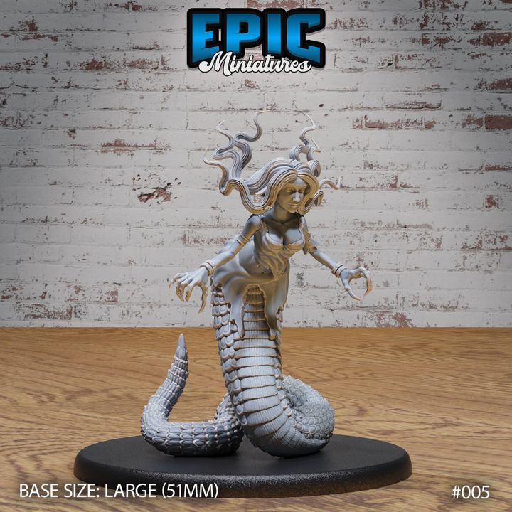3D Printable Lamia / Half Snake Woman / Female Serpent Hybrid Beast / Evil Humanoid Warrior ...
